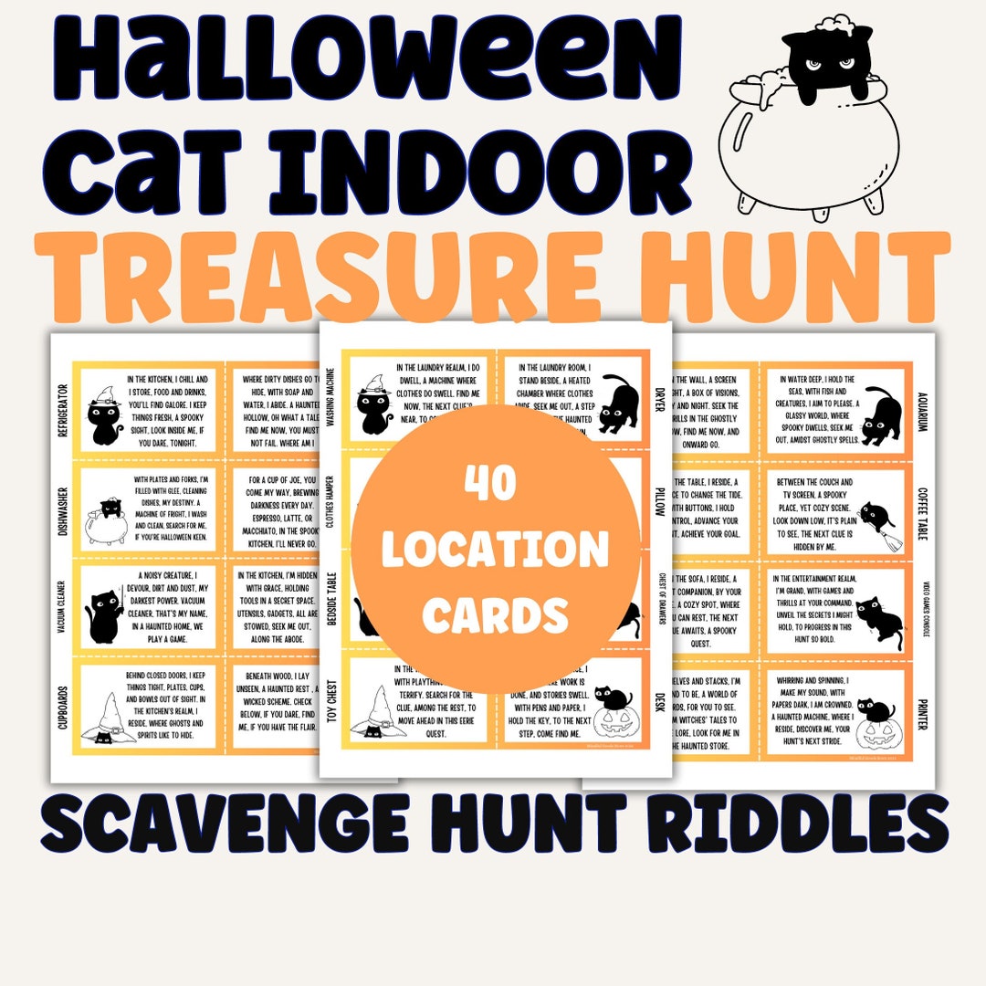 Halloween Cat Treasure Hunt Scavenger Hunt Cards Indoor - Etsy