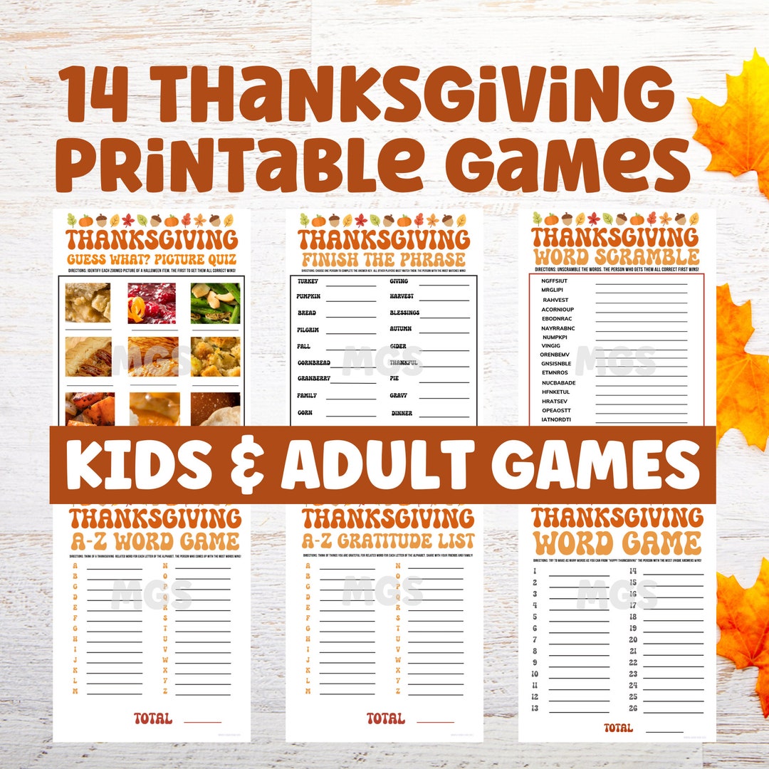 Thanksgiving Party Game Bundle, Kids & Adults, Friendsgiving Activities ...