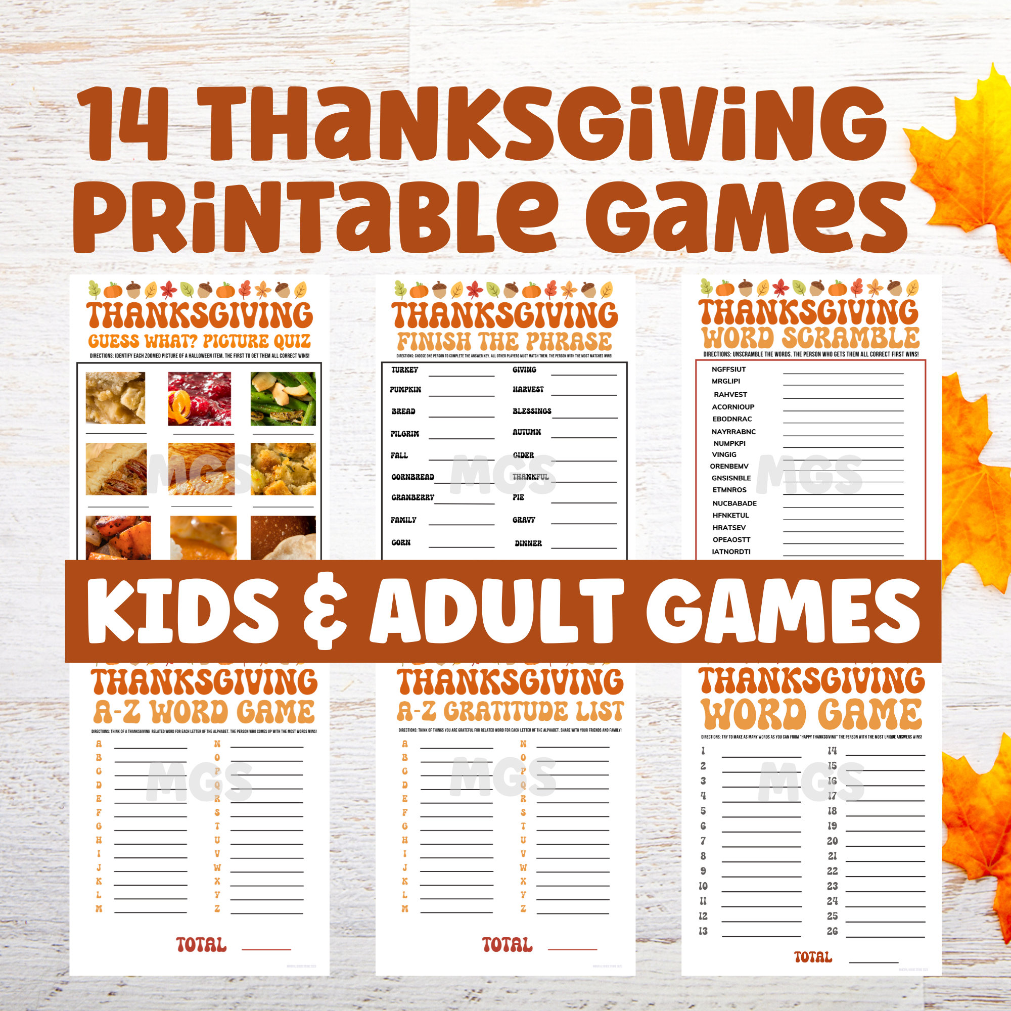 Thanksgiving Party Game Bundle, Kids & Adults, Friendsgiving Activities ...