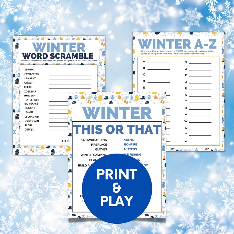 Winter Games Bundle: Printable Activities for Kids & Adults (digital ...