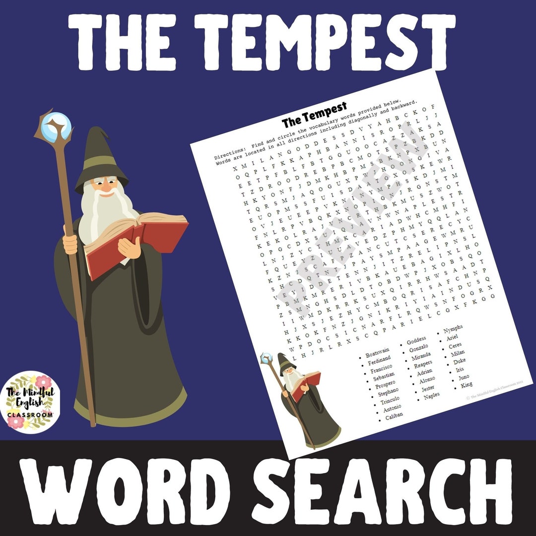 Word Search Puzzle the Tempsest Shakespeare - Etsy