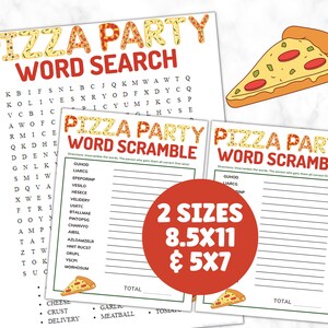 Pizza Party Games, Word Search, Word Scramble, Printable Party Games ...