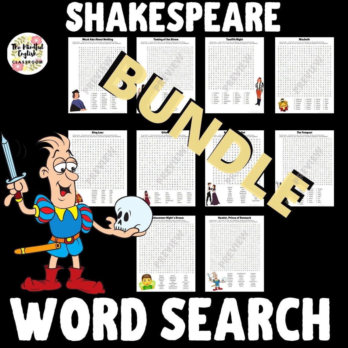 Word Search Puzzle BUNDLE | Shakespeare | Shakespearean Plays | Games ...