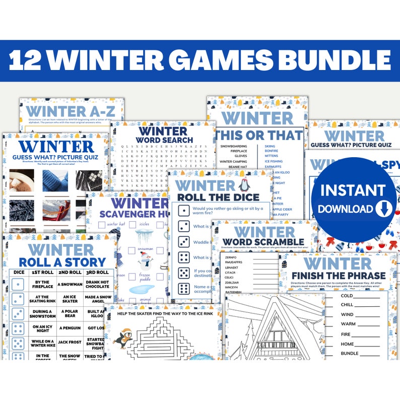 Winter Games Bundle: Printable Activities for Kids & Adults (digital ...