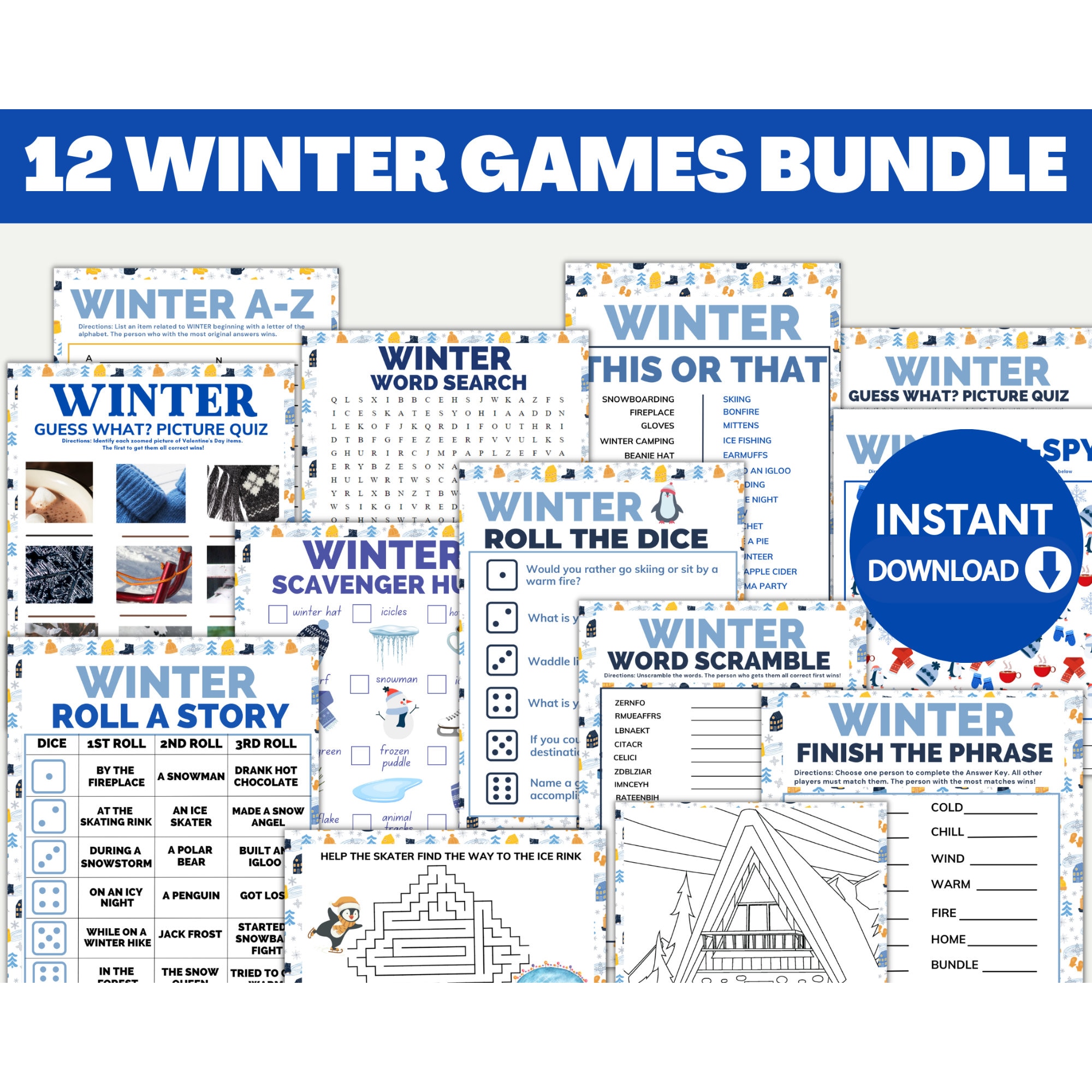 Winter Games Bundle: Printable Activities for Kids & Adults (digital ...