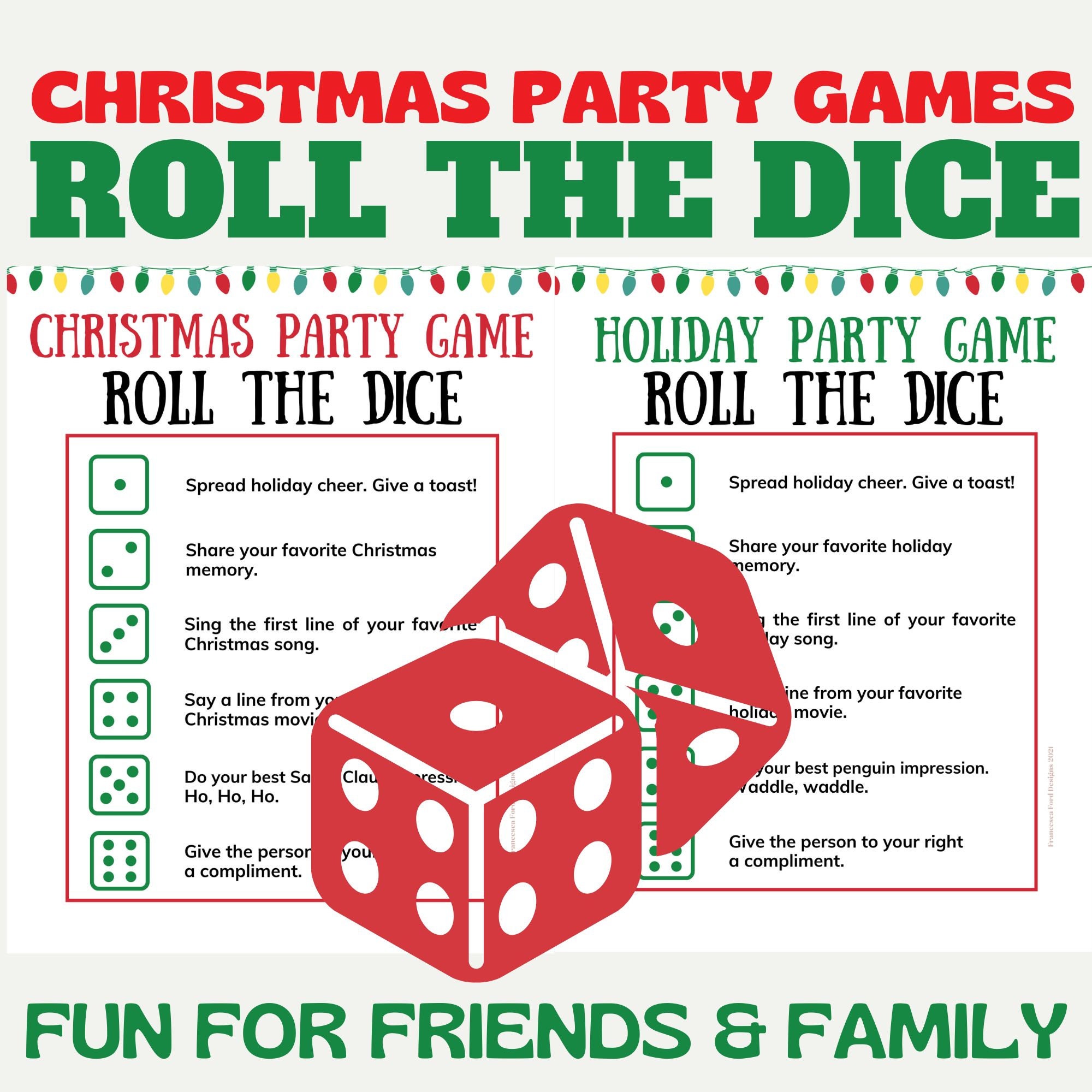 Christmas or Holiday Roll the Dice Game Game Night Printable Party Game ...