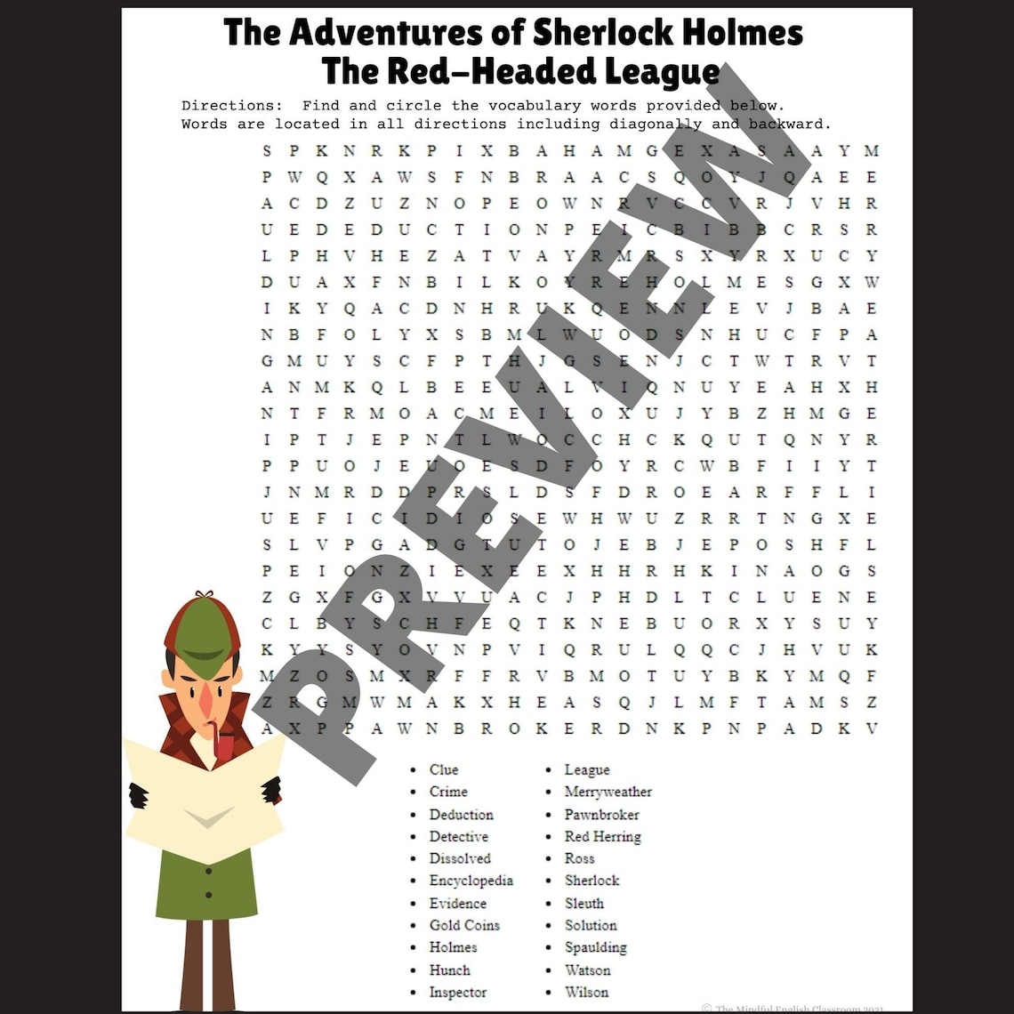 Sherlock Holmes | the Red-headed League | Word Search Puzzle | Digital ...