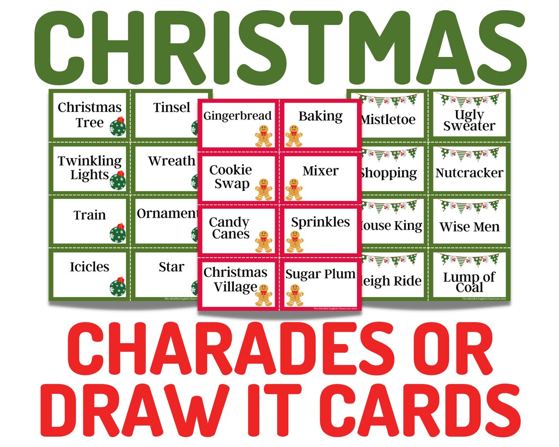 Christmas Charades or Draw It Cards Instant Digital Download - Etsy