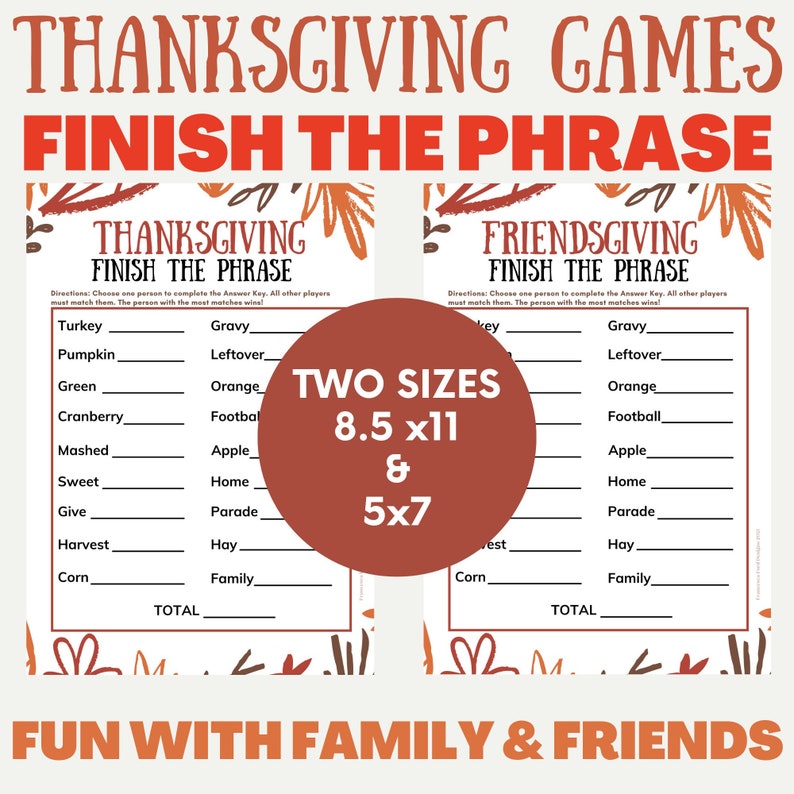 Thanksgiving and Friendsgiving Finish the Phrase Game | Family Game ...