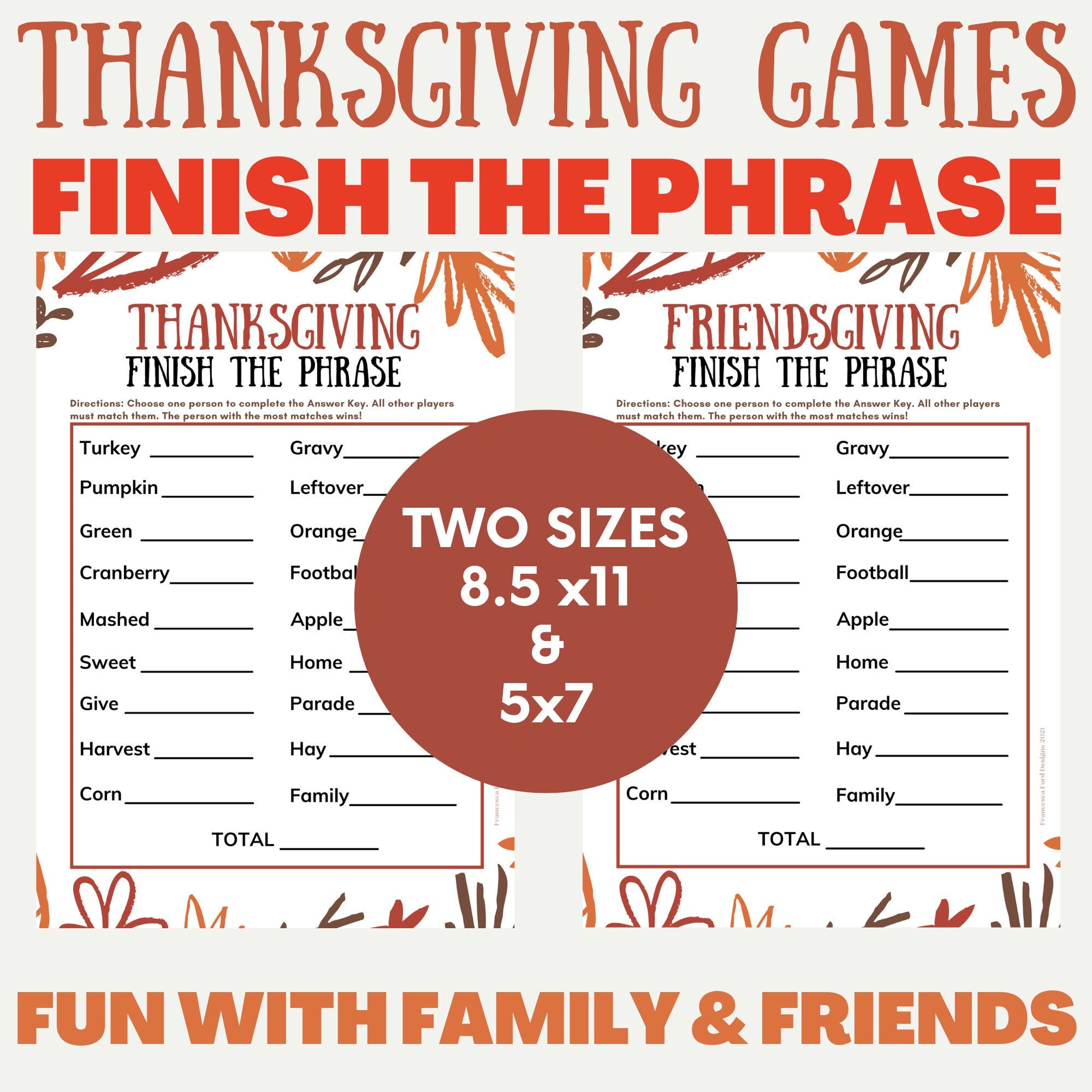 Thanksgiving and Friendsgiving Finish the Phrase Game | Family Game ...