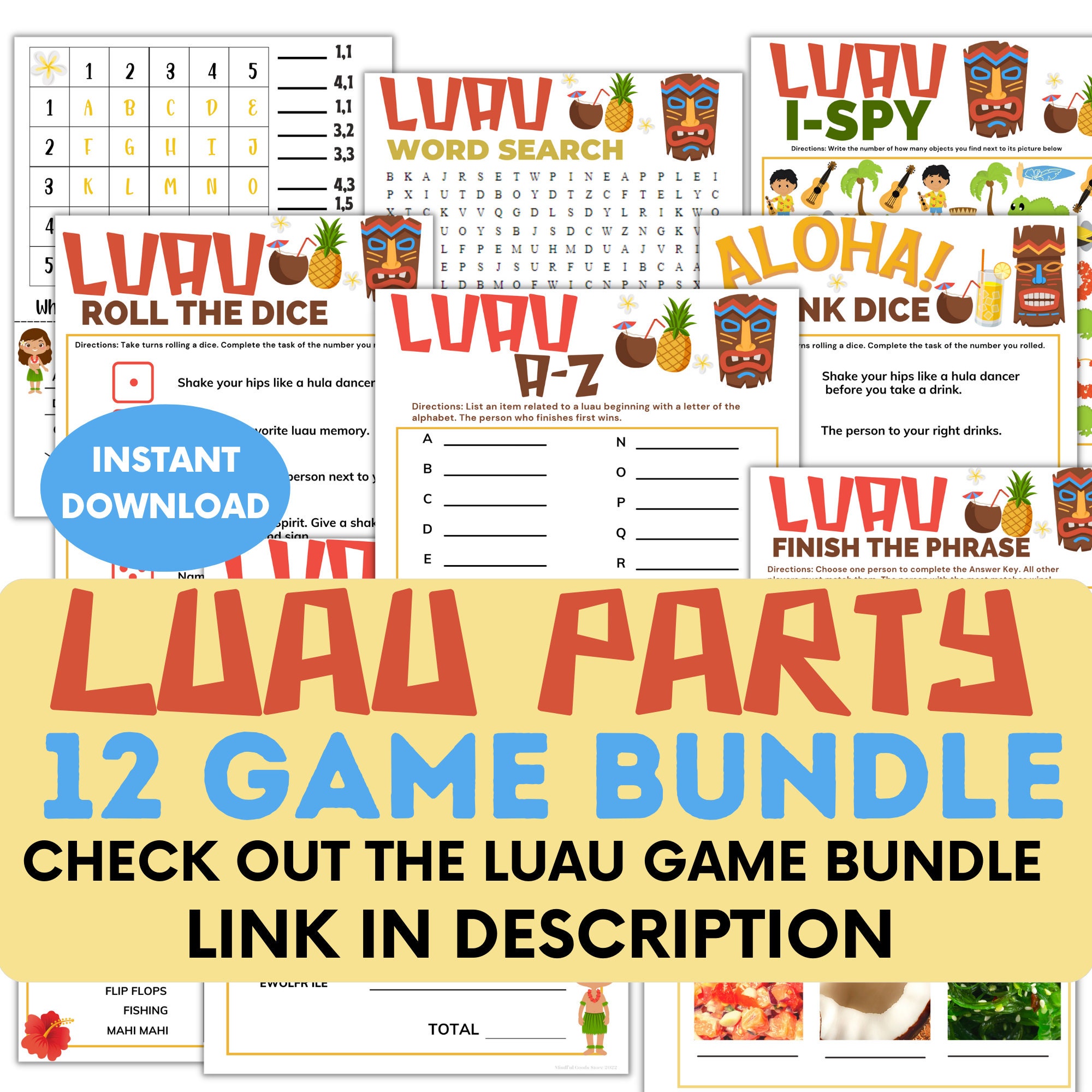 Luau Party Games, Word Search & Scramble, Family Game Night, Office ...