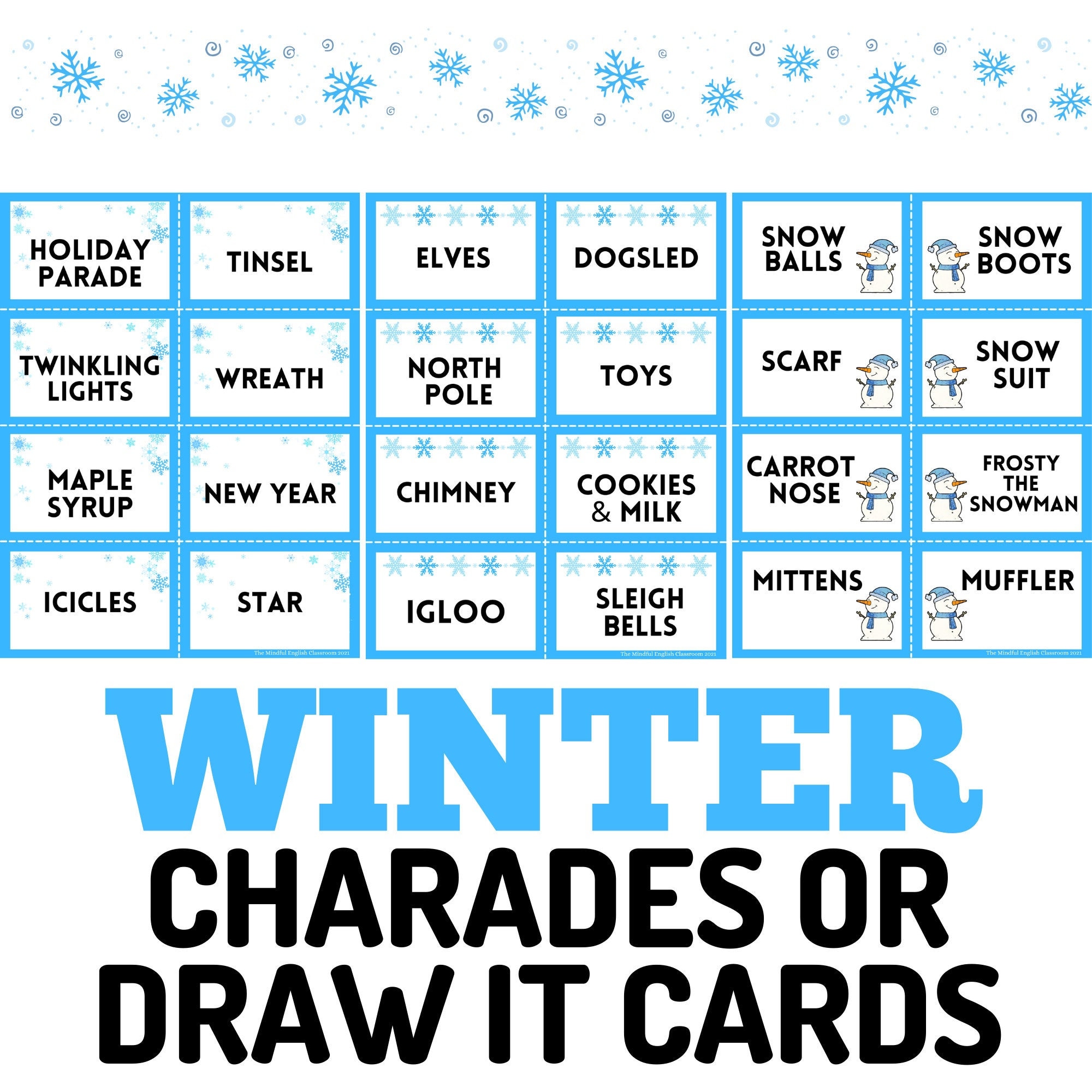 Winter Holiday | Charades or Draw It Cards | Instant Digital Download ...