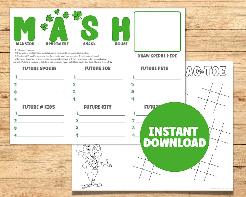 St. Patrick's Day MASH Game: Printable Party Activity (PDF) - Etsy