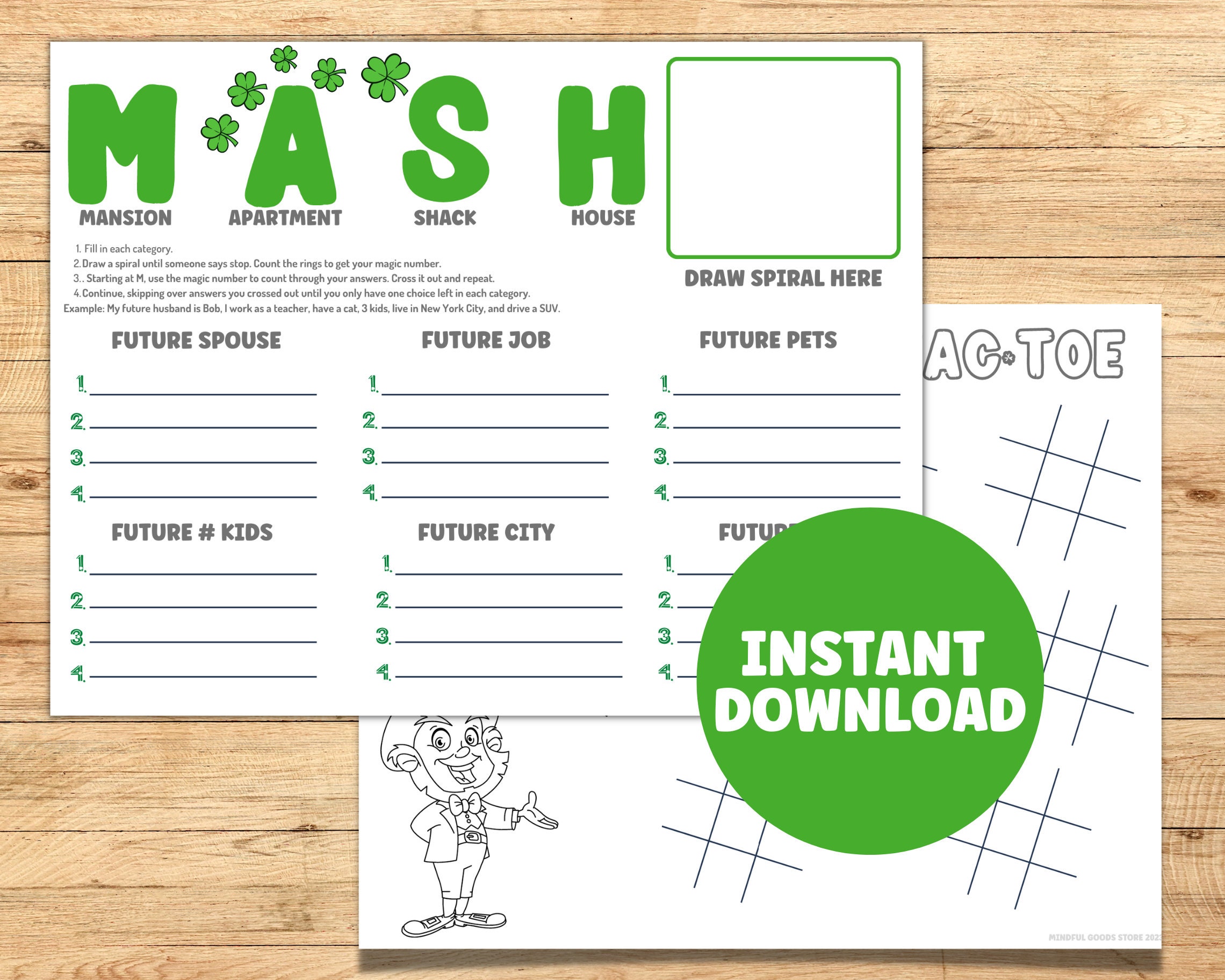 St. Patrick's Day Printable Party Game, MASH, Birthday, Sleepover ...