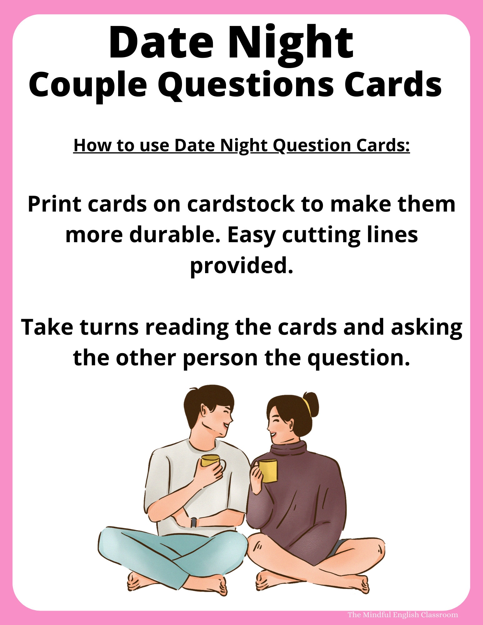 Date Night Conversation Starter Cards, Printable Couple Game, Valentine ...