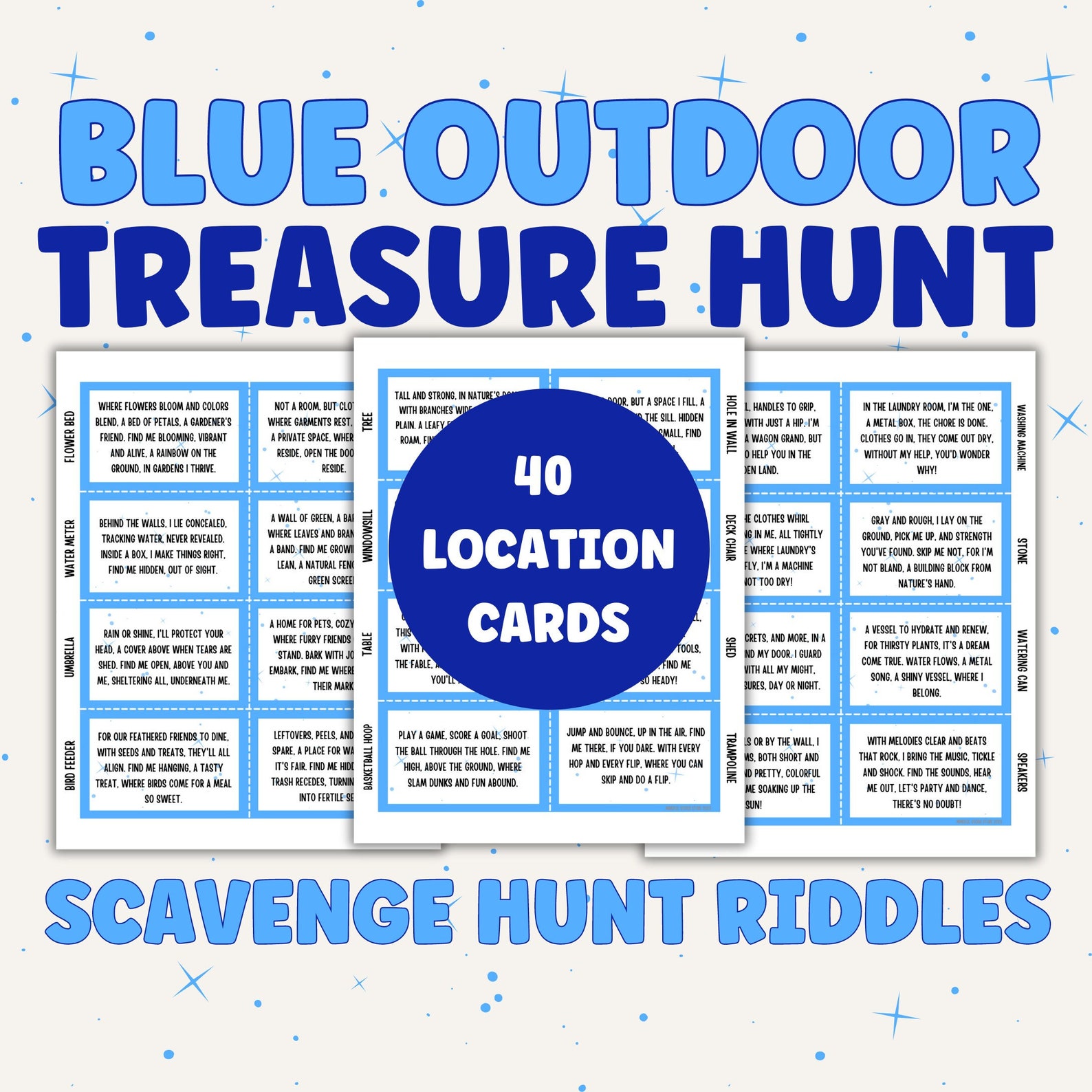 Blue Scavenger Hunt Treasure Hunt Cards Outdoor Shower - Etsy