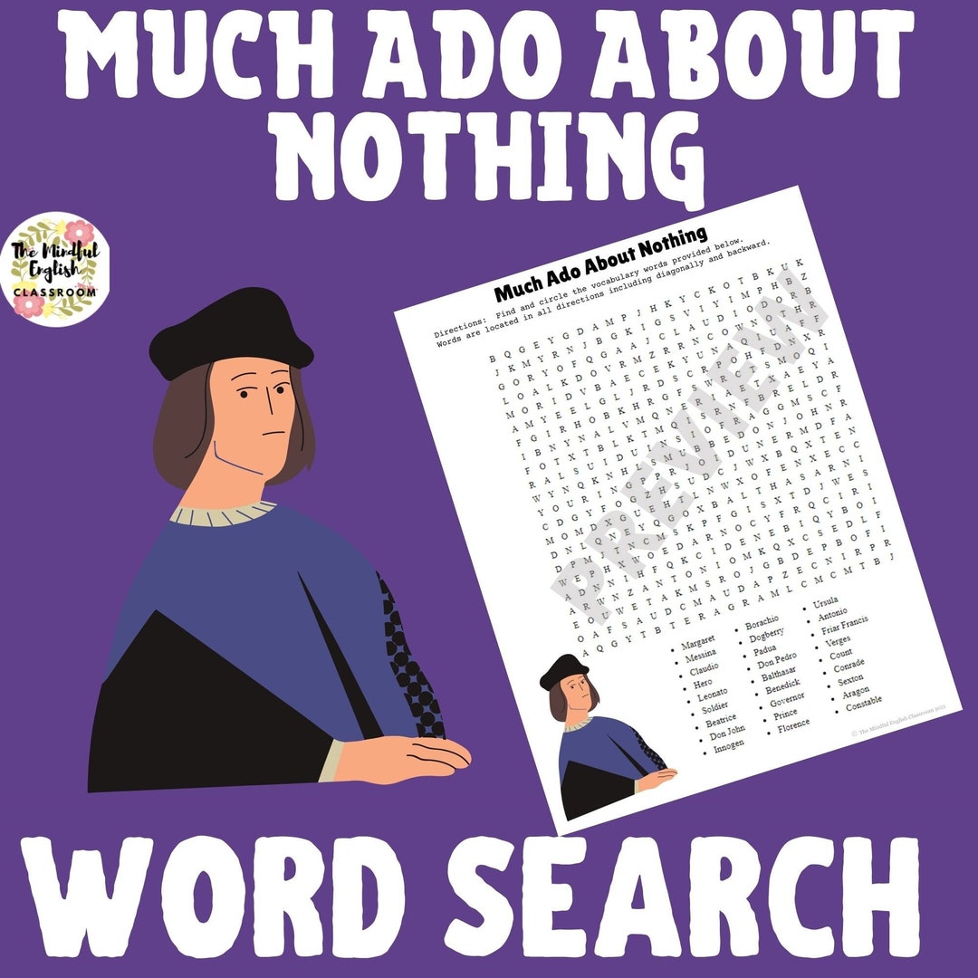 Shakespeare Much Ado About Nothing Word Search Puzzle | Digital ...