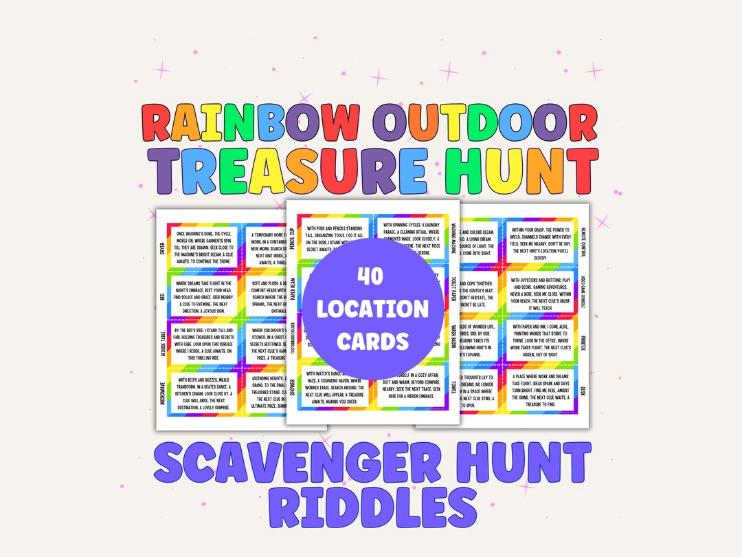 Rainbow Scavenger Hunt, Treasure Hunt Cards Outdoor, Bridal, Birthday ...