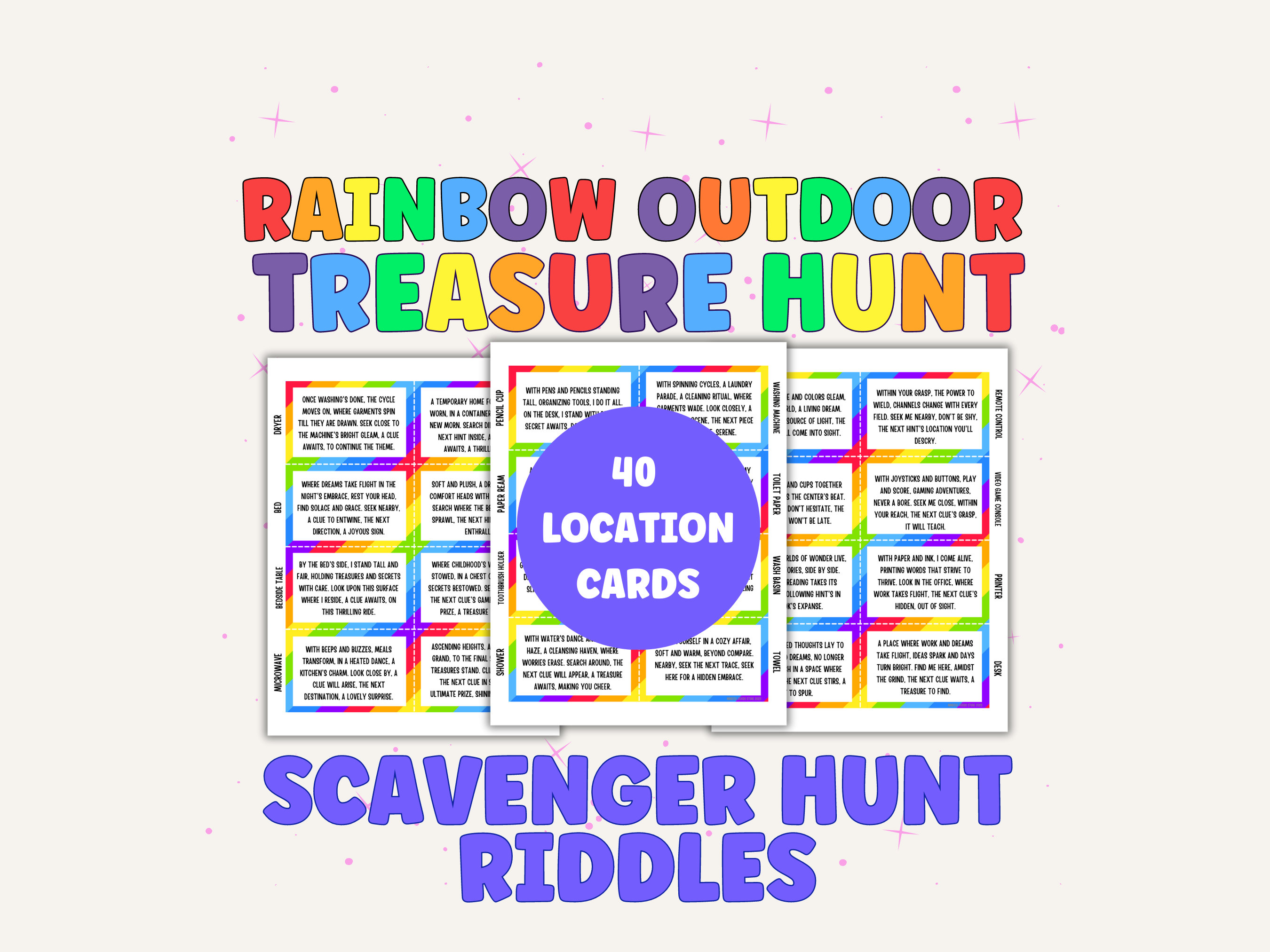 Rainbow Scavenger Hunt, Treasure Hunt Cards Outdoor, Bridal, Birthday ...
