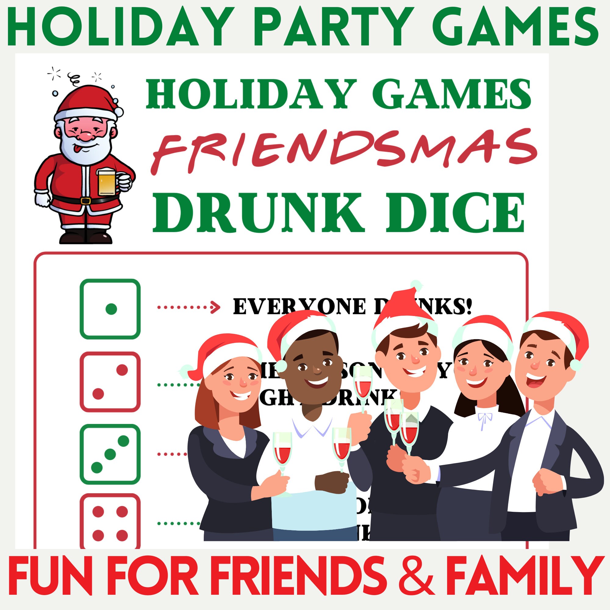 Friendsmas Games for Adults | Christmas Drunk Dice | Drinking Games ...