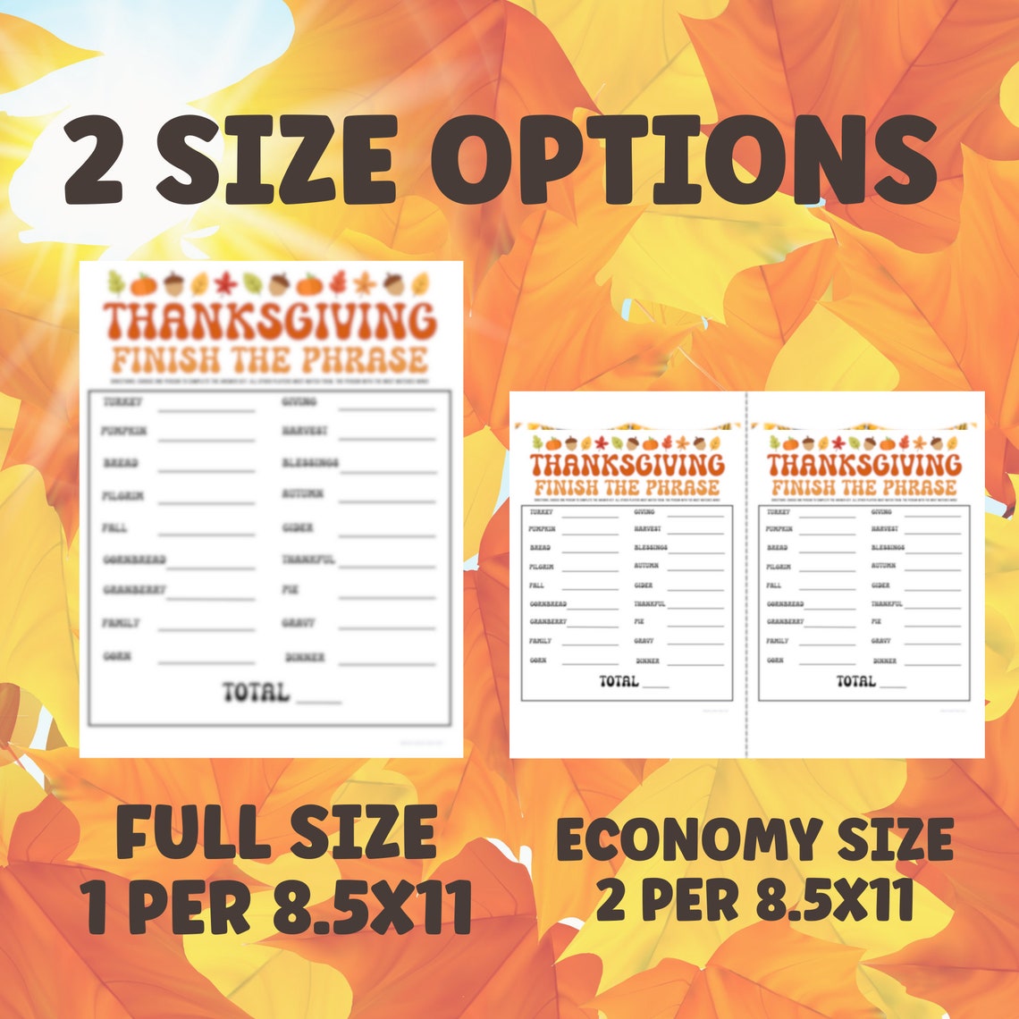 Thanksgiving Finish the Phrase Game: Printable Family Fun (PDF) - Etsy