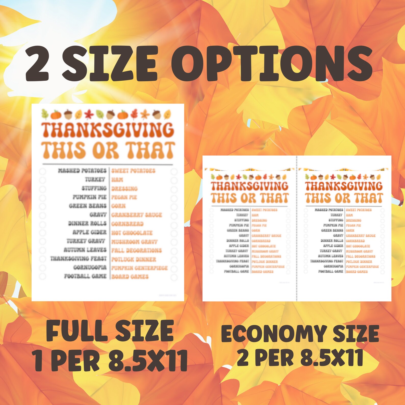 Thanksgiving This or That Game: Printable Family Fun (digital Download ...