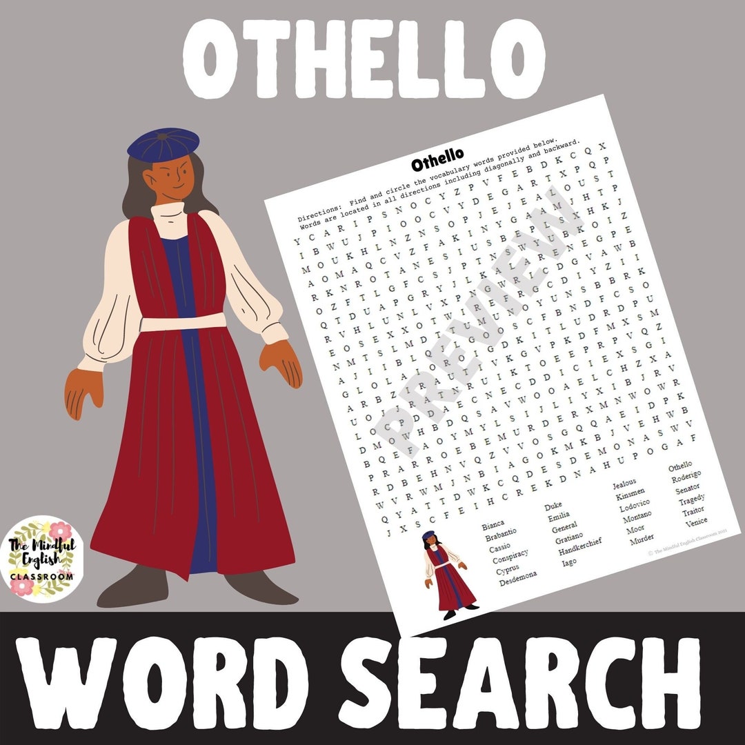 Word Search Puzzle | Othello |shakespeare | Games and Puzzles ...