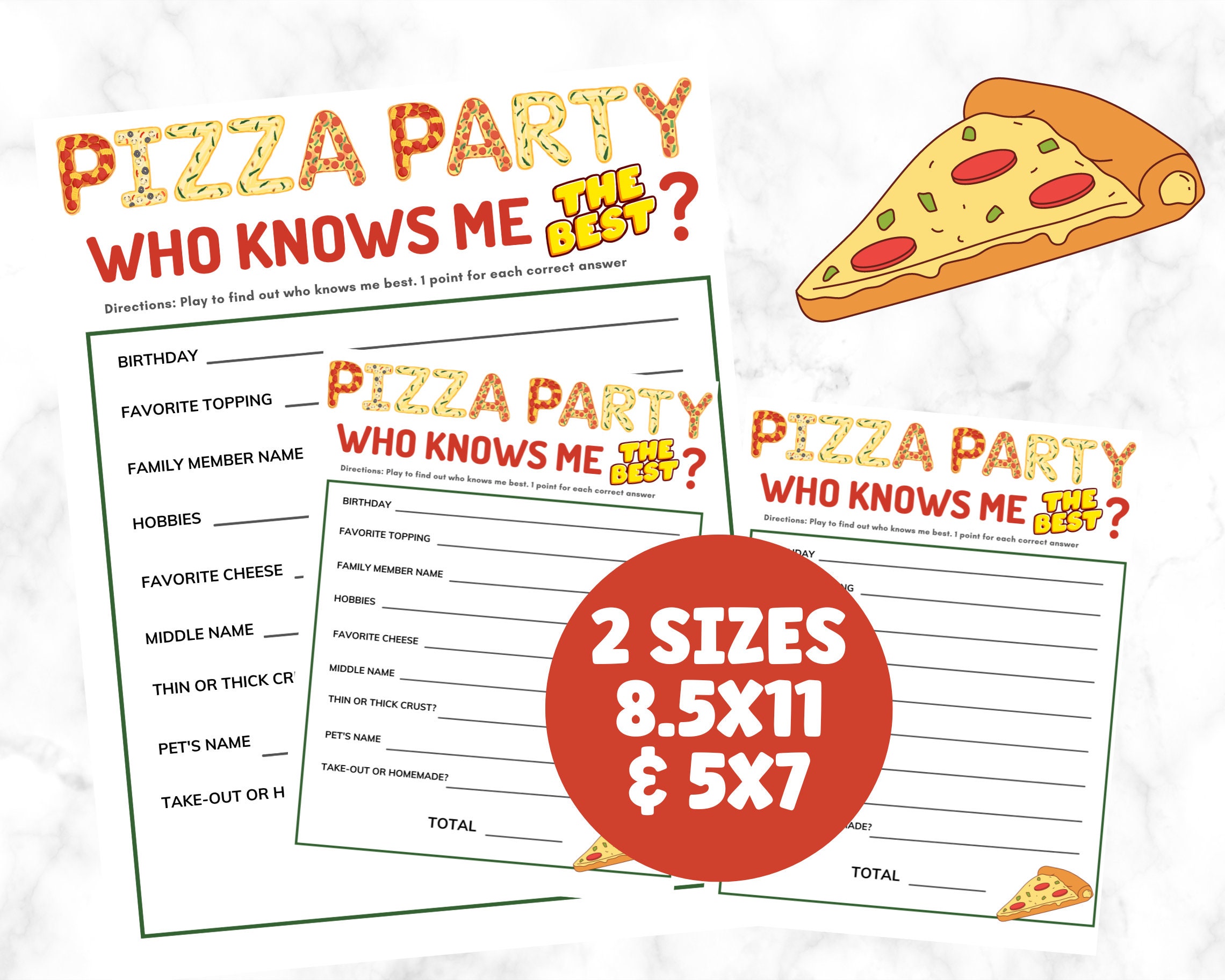 Pizza Party Game Bundle, Who Knows Me Best, Printable Party Games ...