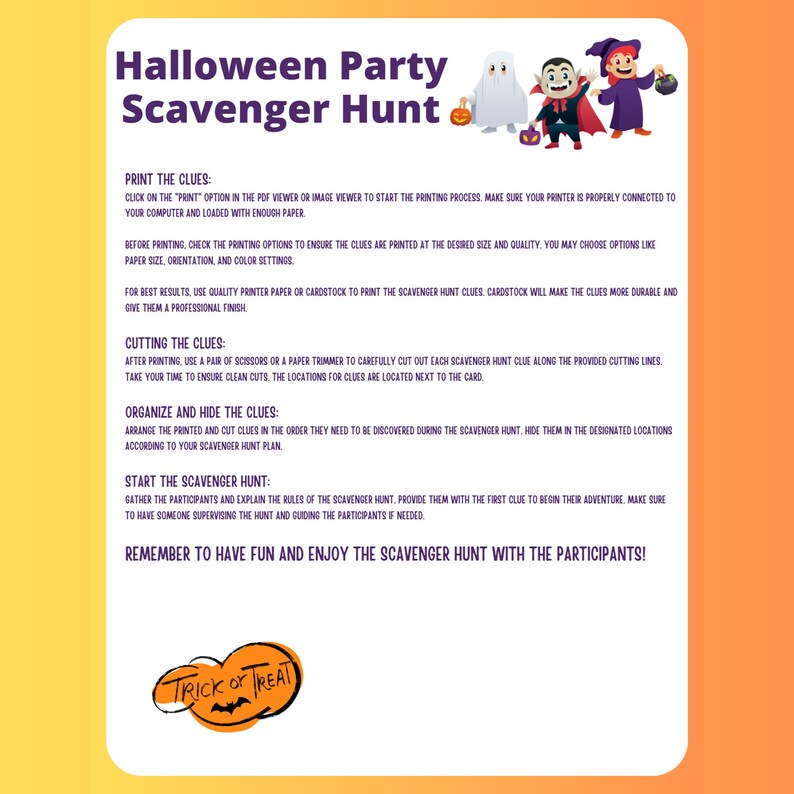Halloween Treasure Hunt Scavenger Hunt Cards, Indoor & Outdoor Bundle ...