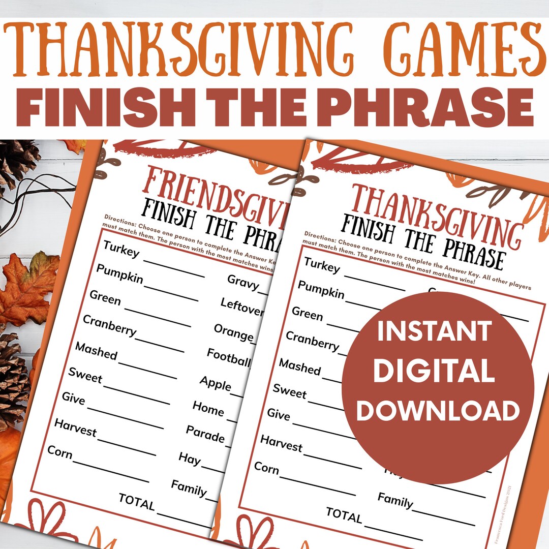 Thanksgiving and Friendsgiving Finish the Phrase Game | Family Game ...