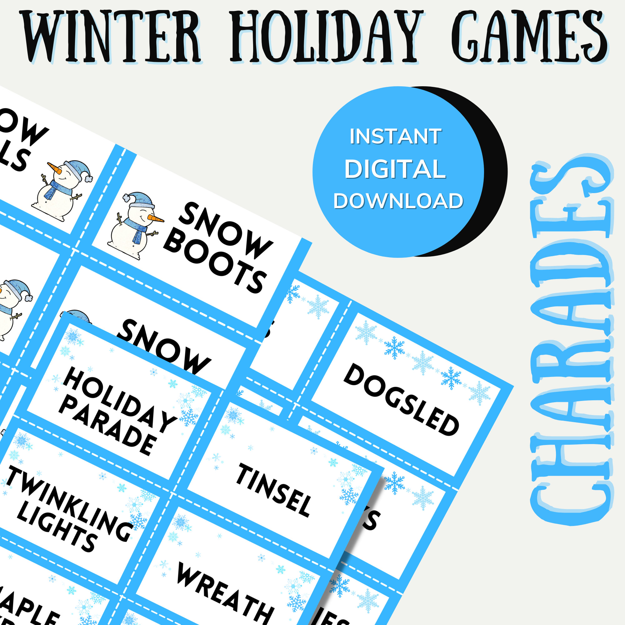Winter Holiday | Charades or Draw It Cards | Instant Digital Download ...