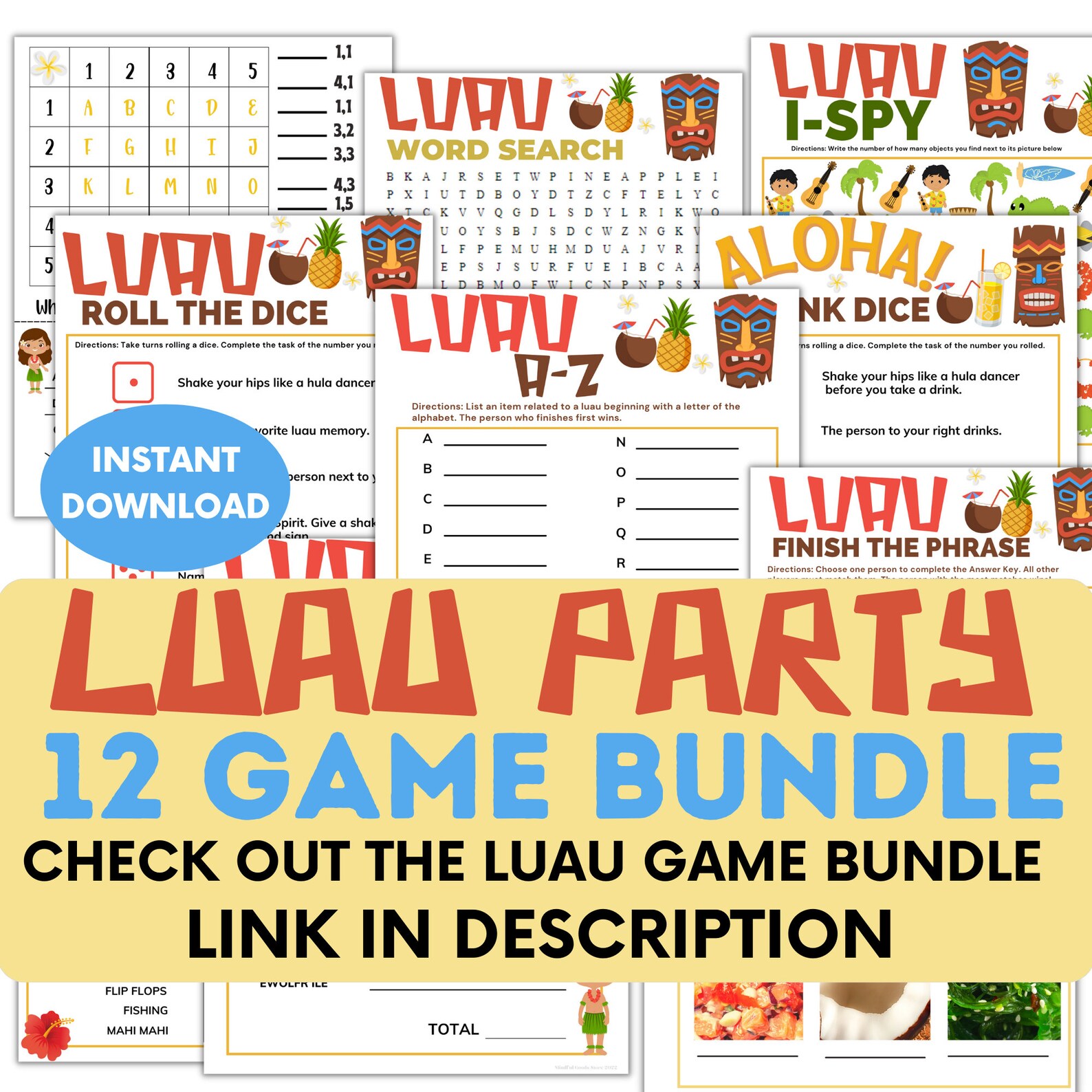 Hawaiian Luau Printable Party Games | Charades or Draw It Cards ...