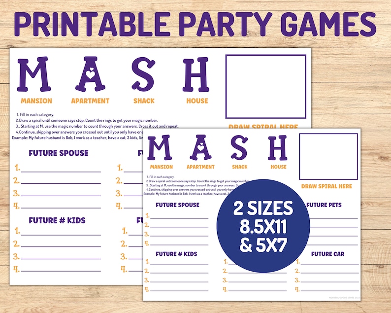Slumber Party Games, Mash, Printable Party Game, Coloring, Birthday ...