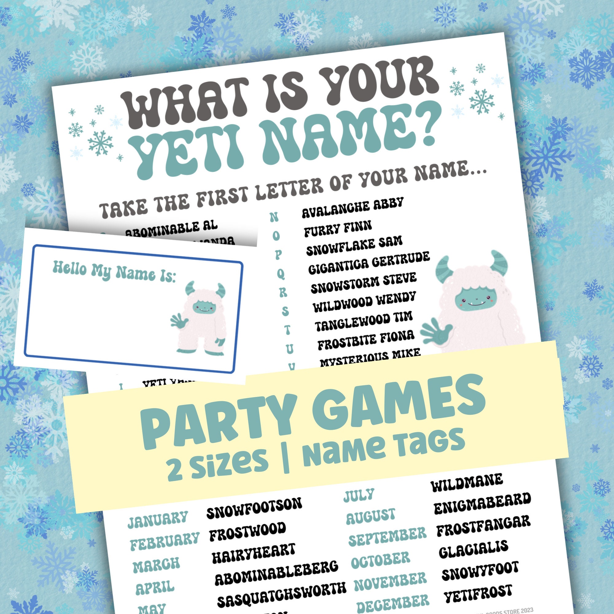 What is Your Yeti Name, Kids & Adults, Birthday Party Activities ...