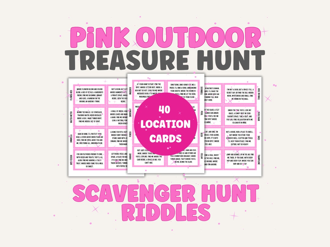 Pink Treasure Hunt, Scavenger Hunt Cards, Outdoor, Pink Baby Shower ...