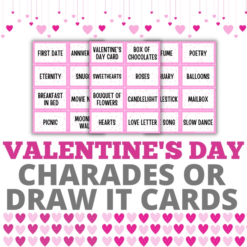 Valentine's Day Charades or Draw It Cards Instant | Etsy