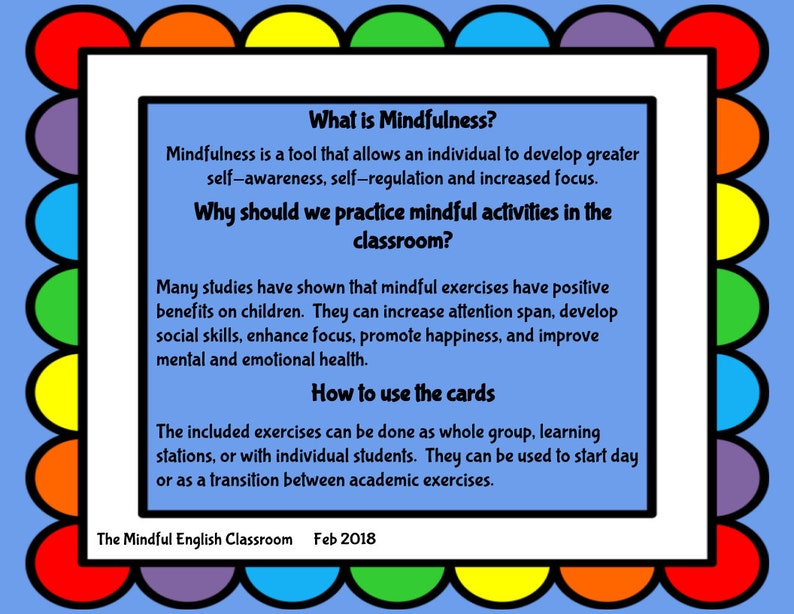 Mindfulness Activity Cards: One-minute Games (digital Download) - Etsy