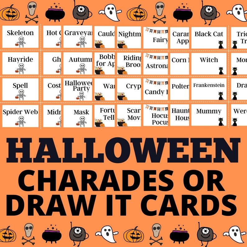 Halloween Charades or Draw It Cards Printable Party Game - Etsy