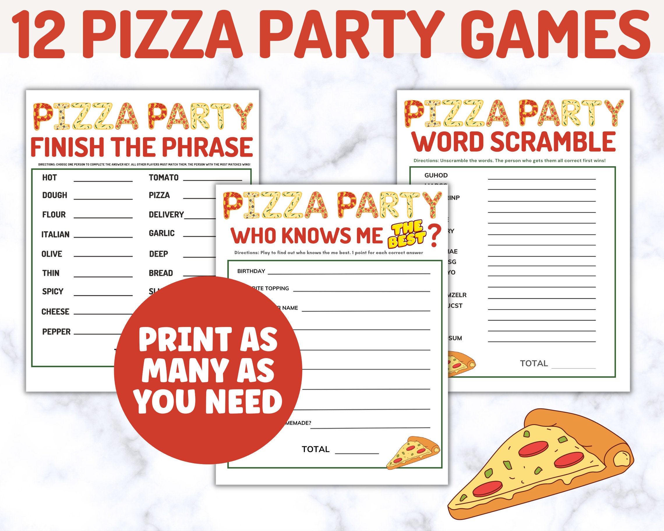 Pizza Party Game Bundle, Printable Party Games, Instant Download, Kids ...