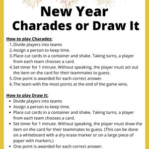 New Year's Eve Charades or Draw It Cards | Instant Digital Download ...