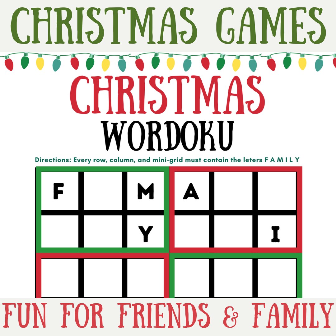 Christmas Word Sudoku Game: Printable Holiday Party (digital Download ...