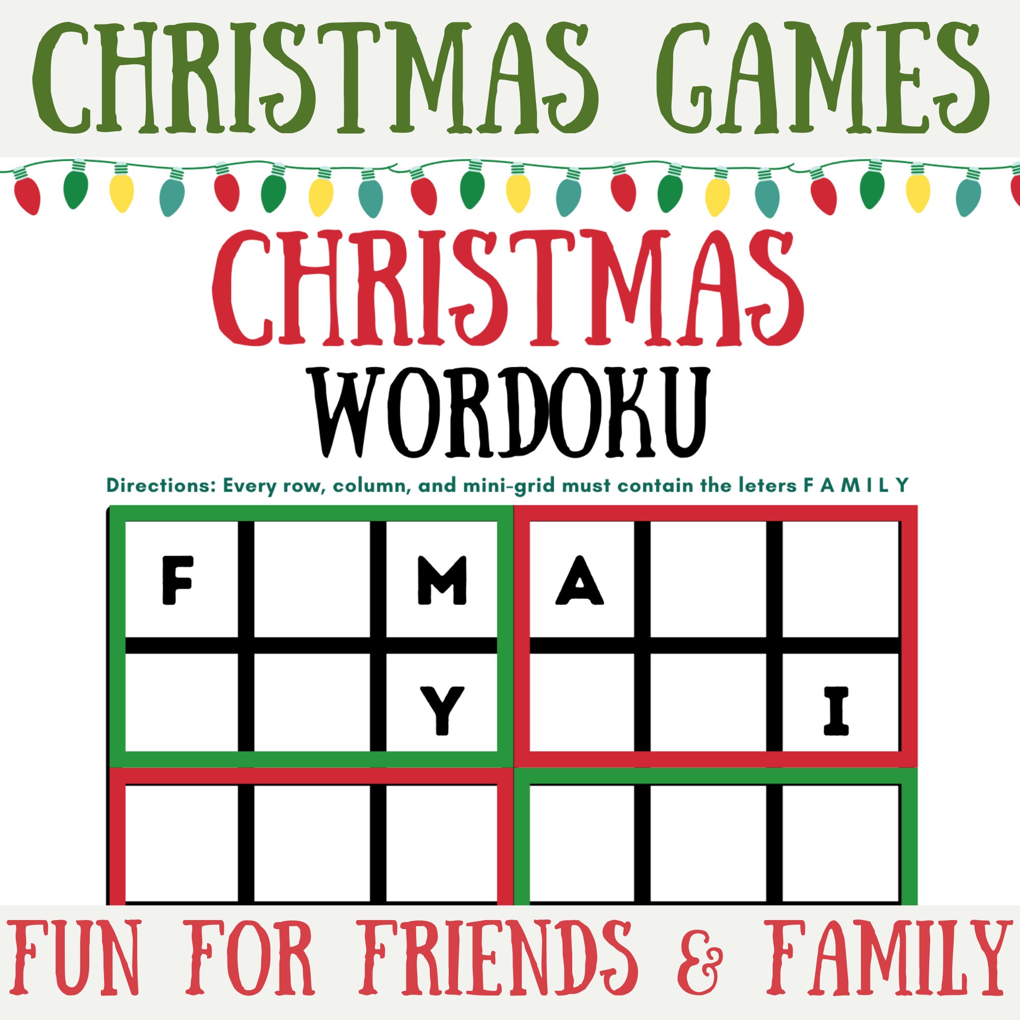 Christmas Word Sudoku Game: Printable Holiday Party (digital Download ...