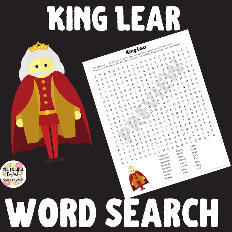 Shakespeare King Lear Word Search Puzzle | Digital Download | Printable ...