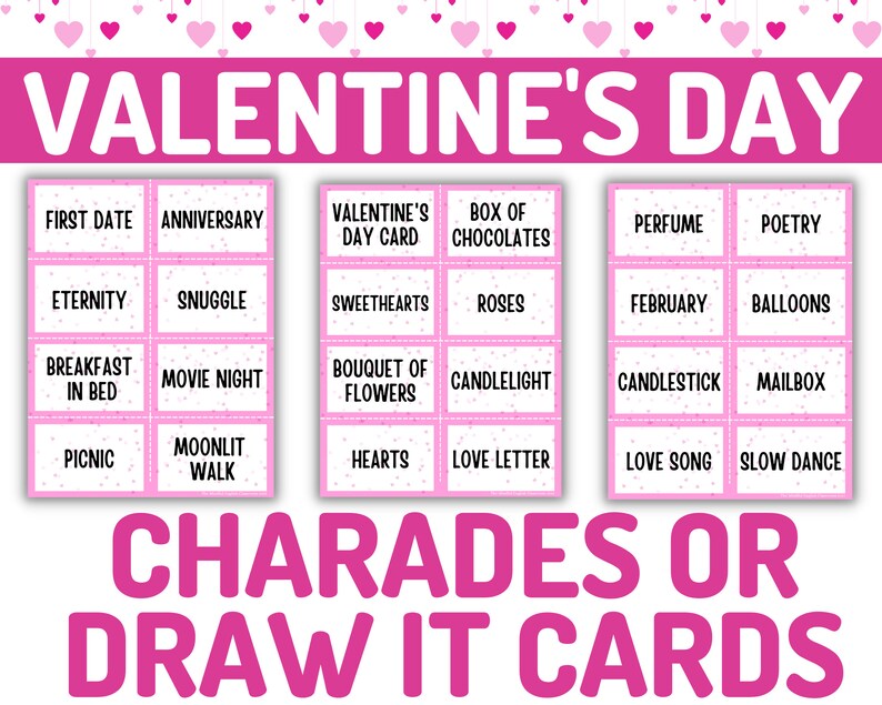 Valentine's Day Charades or Draw It Cards Instant - Etsy