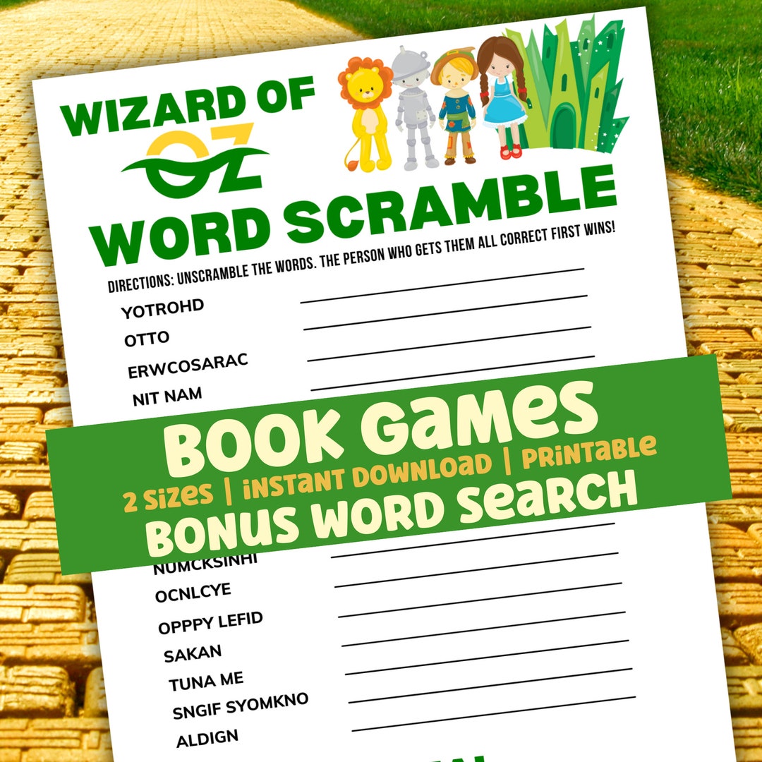 Wizard of Oz Word Scramble Game: Printable Book Club Activity (instant ...