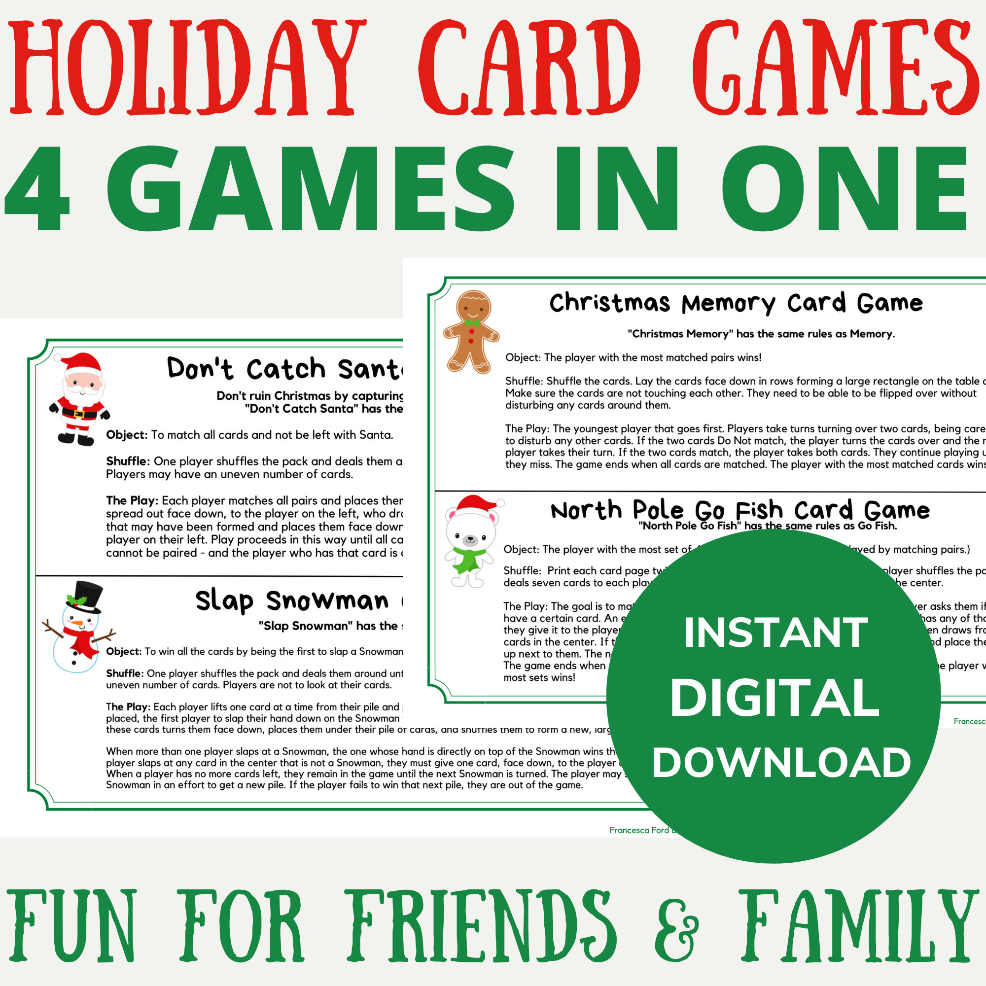 Christmas Card Games: Holiday Family Game Night (digital Download) - Etsy