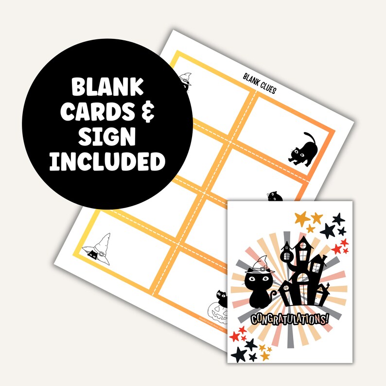 Halloween Cat Treasure Hunt: Indoor Scavenger Hunt Cards (instant ...
