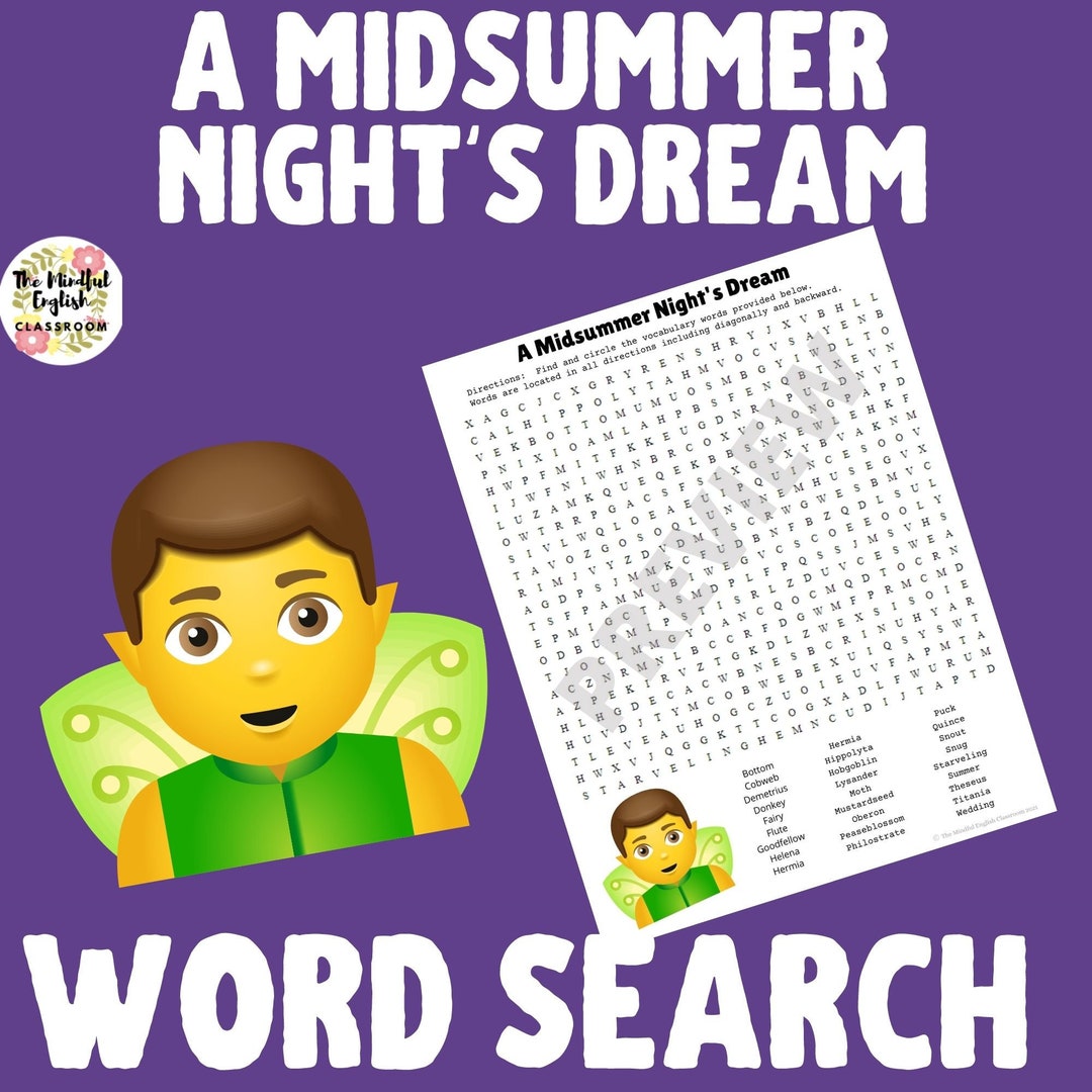 A Midsummer Night's Dream Word Search Puzzle - Etsy