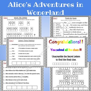 Alice in Wonderland Digital Escape Room: Grades 5-9 (PDF) - Etsy
