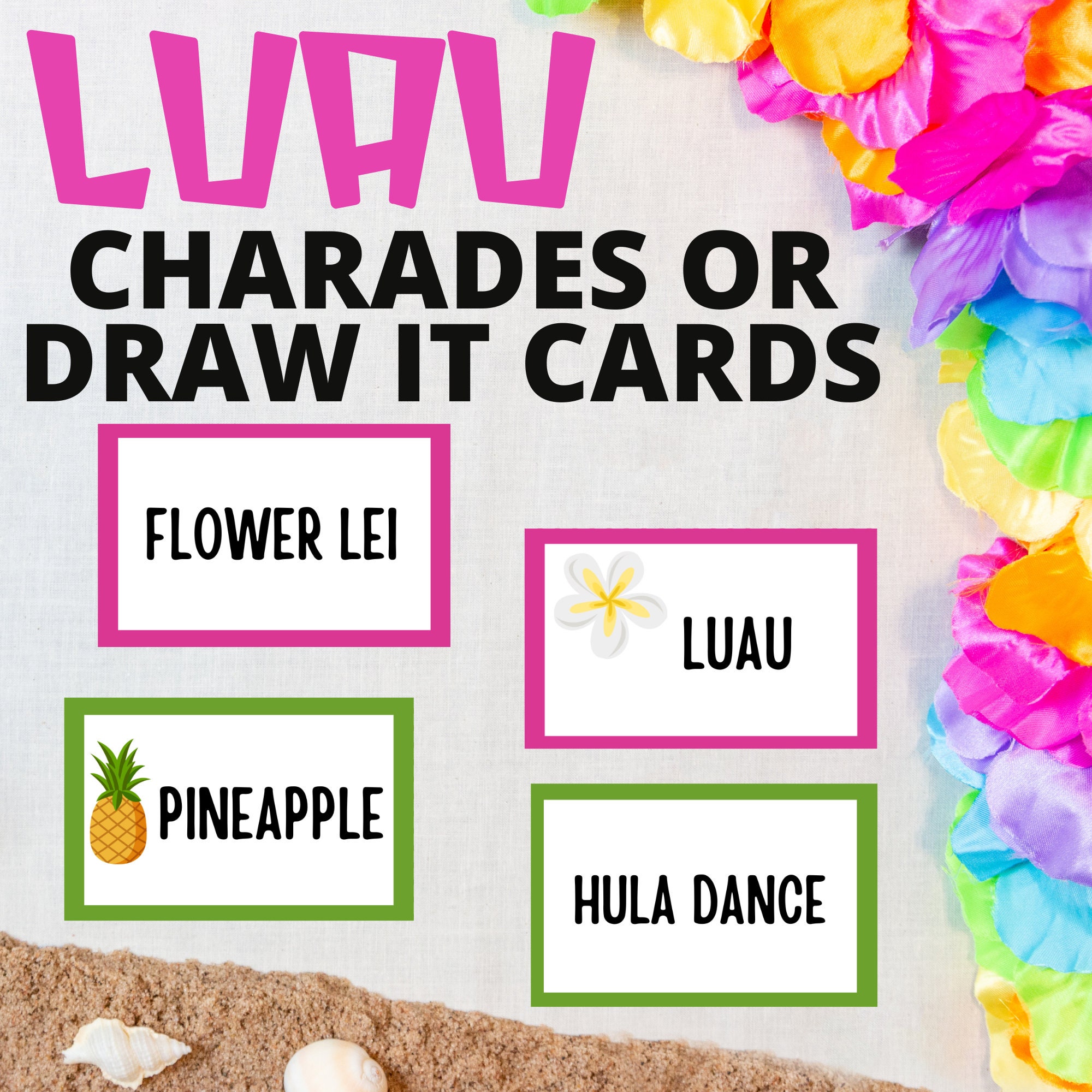 Hawaiian Luau Charades or Draw It Cards: Printable Party Game (instant ...